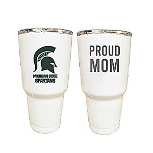R and R Imports Michigan State Spartans Proud Mom 24 oz Insulated Stainless Steel Tumblers White. Officially Licensed Collegiate Product