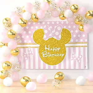 HIPVVILD Minnie Birthday Party Supplies, Minnie Theme Mouse Decorations Tableware, Plate, Napkin, Cup, Backdrop, Balloon Arch, Tablecloth, Cutlery, Minnie 1st 2nd 3rd Birthday Decorations | Serve 24