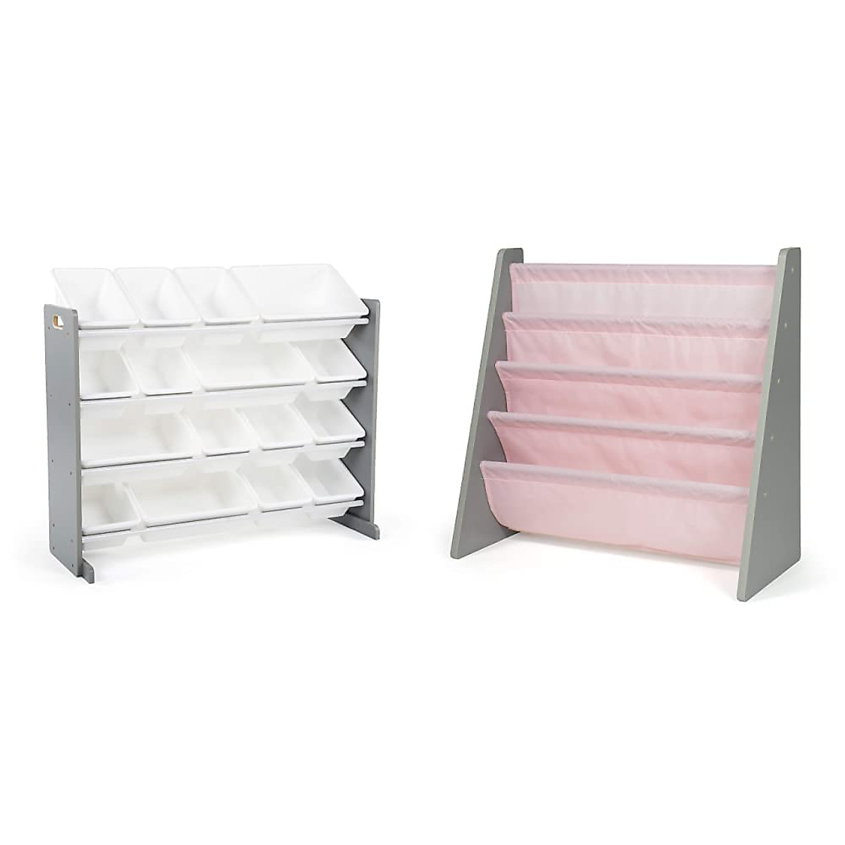 Humble Crew Supersized Wood Toy Storage Organizer, Extra Large, Grey/White & Book Organizer Kids Bookshelf, Grey/Pink
