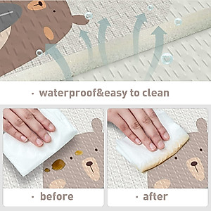 UANLAUO Foldable Baby Play Mat, Extra Large Waterproof Activity Playmats for Babies,Toddlers, Infants, Play & Tummy Time, Foam Baby Mat for Floor with Travel Bag