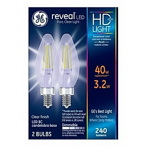 GE Lighting 234673 3.2W White BC HD LED Light Bulb - Clear, Pack of 2