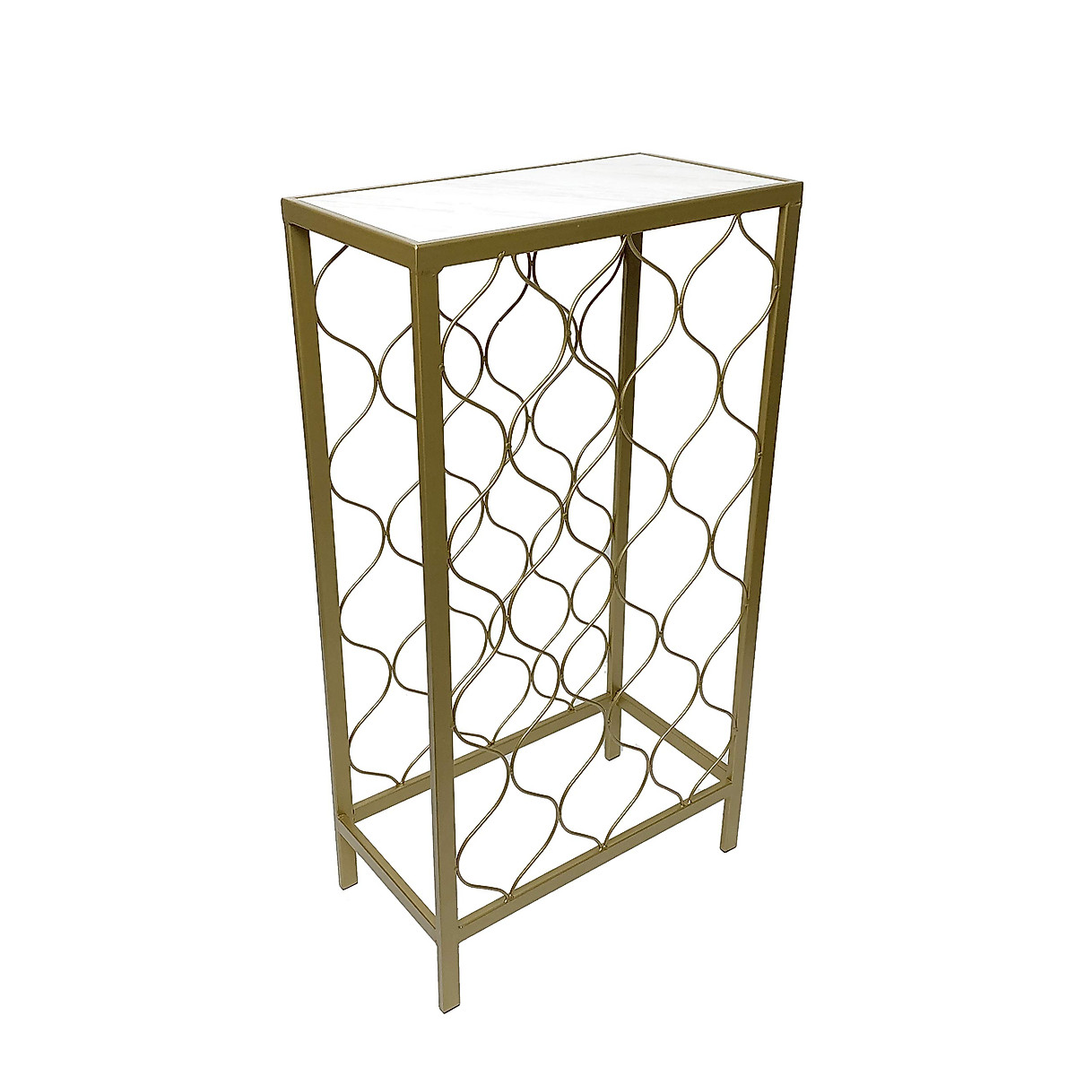 Wine Rack Bottle Holder for 18 Bottles - Decorative Mini Bar Stand with Marble Table Top - Gold Metal Free Standing Home Wine Organizer for Storage and Display in Kitchen, Pantry - by Designstyles