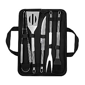 Piduules 5Pcs BBQ Grill Accessories Set, Multifunctional Stainless Steel Barbecue Tools Set in Case for Outdoor Picnic, Camping, Smoking, Grilling