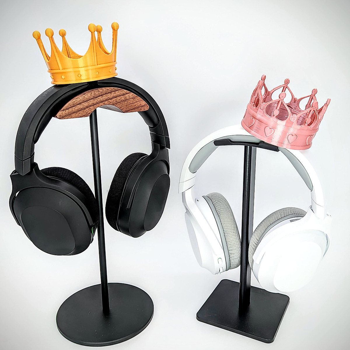 BeamTeam3D Crown for Headphones - Princess and Crown Headphone Attachment in Various Colors with Self Fastener - Cosplay Ears Attachment for Gamers and Streamers (Gold, Hearts)