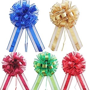 HQJAXJ 5 PCS Large Pull Bow, 9 inch Mixed Color Large Pull Bow for Gifts Wrapping Party Birthday Boxes Bow Basket Packaging Bows for Valentine's Day Presents Flower Decoration