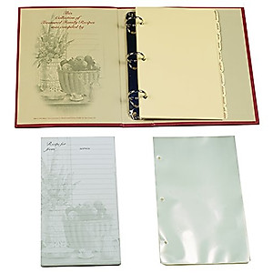 Meadowsweet Kitchens Treasured Family Journal Recipe Binder - Cookbook Organizer, Blank Notebook w/ 50 Lined Recipe Pages, 40 Clear Plastic Sleeves & 10 Dividers, 9 x 6 1/2 x 1 7/8 Inch, Red & Yellow