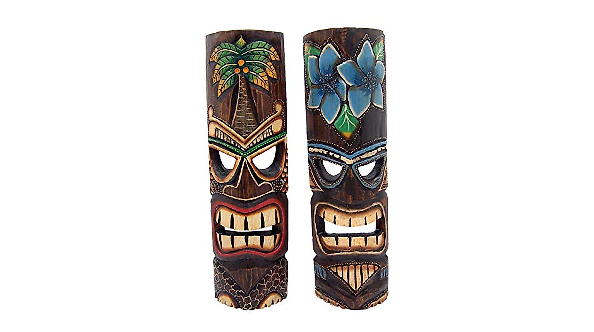 Polynesian Hawaiian Tiki Masks Set of 2 – Handcrafted Wall Decor