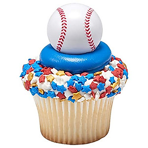 NCS 3D Baseball Cupcake Rings, White - 12 Count - 8823