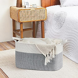 Goodpick Large Toy Storage Basket, 65L Grey Cotton Rope Basket Toy Storage Bin for Baby, Kids, Woven Storage Basket with Handle for Laundry, Living Room, Nursery, Bedroom, 21.6" x 14.9" x 11.8"