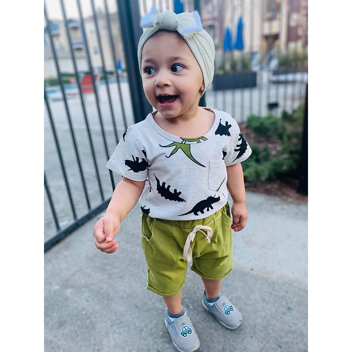 2T Boys Clothes Toddler Boys Summer Outfits Dinosaur T-Shirt & Shorts Set 2 Piece，Green Dino 2-3T/90cm