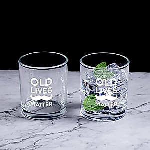 Old Lives Matter Whiskey Glass - Funny Old Fashioned Whiskey Rock Glasses for Dad Papa Grandpa Senior Men, Gag Gift for Fathers Day Birthday Retirement Christmas, Scotch Glass for Rum Bourbon, 10Oz
