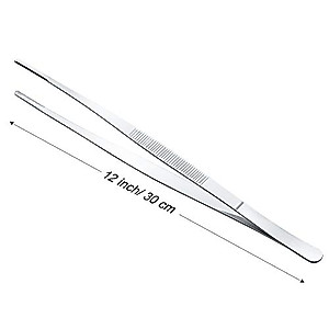 4 Packs 12 Inch Fine Tongs Tweezers Bar Tongs, Stainless Steel Food Tweezers with Precision Serrated Tips for Cooking, Repairing, Medical, Beauty and Sea Food