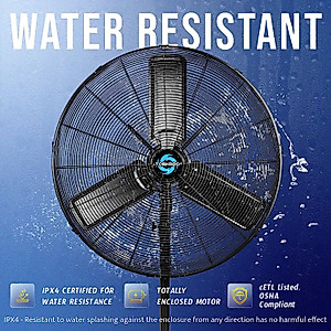 Tornado 24" Outdoor Rated IPX4 Water-Resistant Metal Oscillating Pedestal Fan - 7600 CFM - cETL
