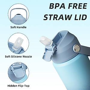 BJPKPK Insulated Water Bottle with Straw Lid, 18oz Thermos Water Bottles with Soft Nozzle, Flex Handle & Non-slip Boot, BPA Free Leak Proof Stainless Steel Metal Thermos, Tumblers, Cups,Sky