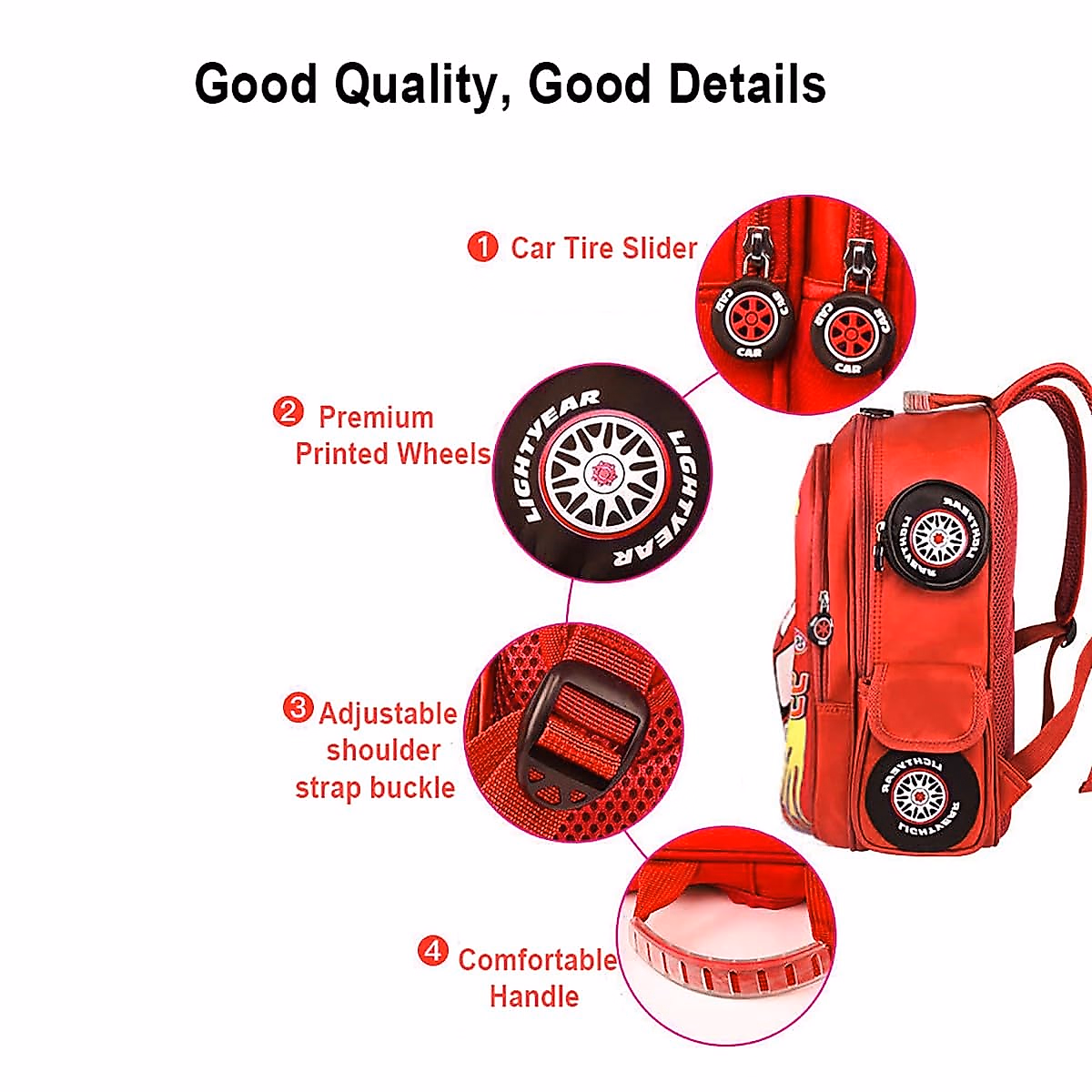 Nzahdwu Kids Caroon Car Backpack, Novelty Toddler Backpack Waterproof Schoolbag Cute Backpacks for Boys Girls (Red)