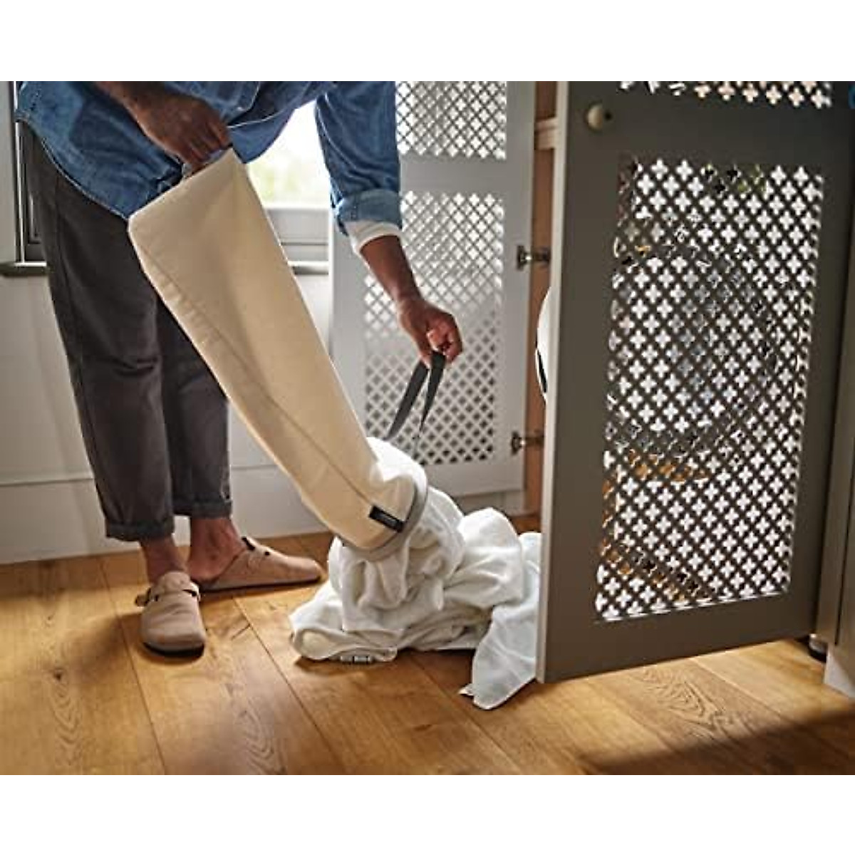 Joseph Joseph Tota 90-liter Laundry Hamper Separation Basket with lid, 2 Removable Washing Bags with Handles- Ecru