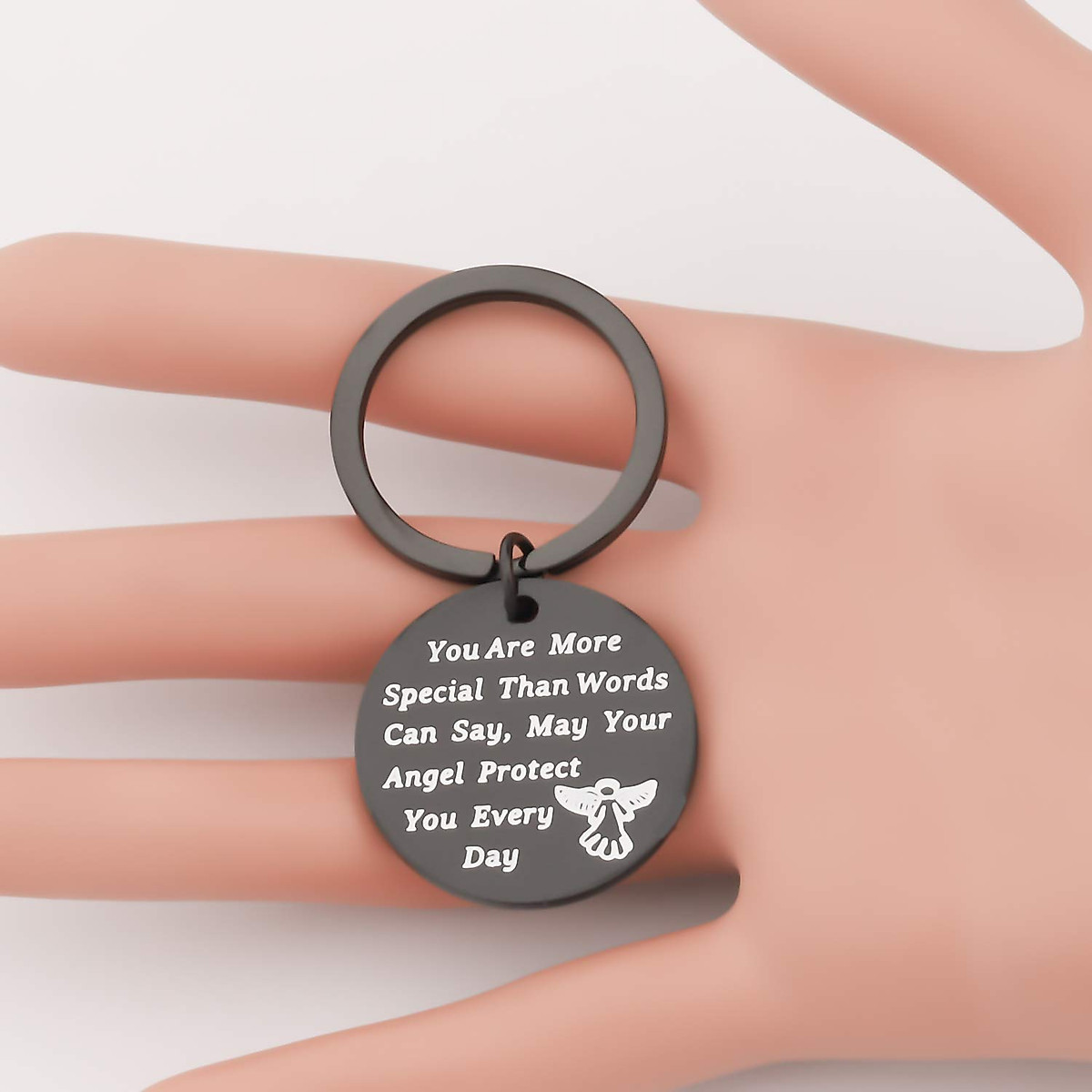 LQRI Guardian Angel Keychain Travel Safely Gift Guardian Angel Protect Keychain Drive Be Careful Gift New Driver Gift(black