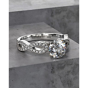 PREVELI Moissanite Rings For Women 1 Carat Fake Diamond Engagement Promise Wedding Ring 925 Sterling Silver Infinity Band Size 5