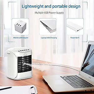 Mini Portable Air Conditioner, Personal Air Cooler, Evaporative air conditioner Fan with 3 Speeds, 3 in 1 Desktop Air Conditioner for Office, Bedroom, Outdoor