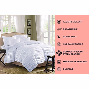 BedDecor 5 Piece Ruched Pattern Duvet Set with Zipper & Corner Ties 100% Egyptian Cotton 500 Thread Count Premium Hotel Quality Decorative Bedding(Oversized King, Pink)