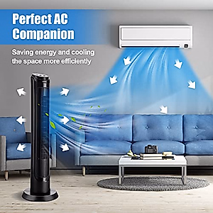 COSTWAY Tower Fan with Remote Control, 40-Inch Portable Household Fan with 80 Degrees Oscillation, 4 Speeds, 3 Modes, 15H Timer, Small Quiet Fan with Sleep Mode for Home Office, Black