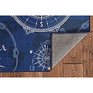 Linon Home Decor Products The Anywhere Washable Rug Velmer Blue & Ivory 3' X 5' Accent Rug