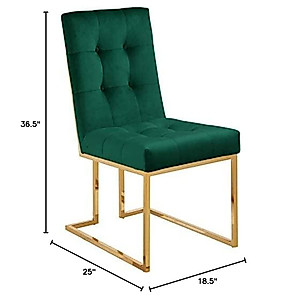 Meridian Furniture Pierre Collection Modern | Contemporary Velvet Dining Chair with Luxurious Deep Tufting and Polished Gold Metal Frame, Set of 2, Green, 18.5" W x 25" D x 36.5" H