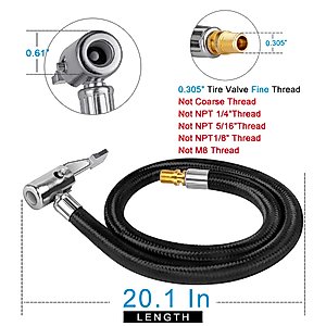 LUMITECO 20 Inch Lengthened Tire Inflator Hose Adapter for Screw Twist On Convert to Lock On Connection, Lock On Air Chuck with Air Hose and Tire Schrader Valve Fine Thread