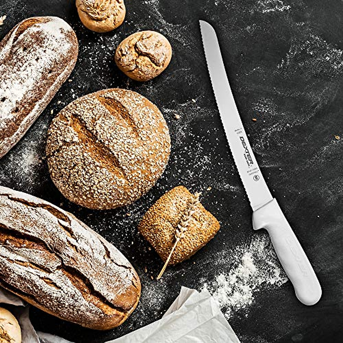 Sani-Safe S147-10SC-PCP 10" White Scalloped Bread Knife with Polypropylene Handle, Multicolor