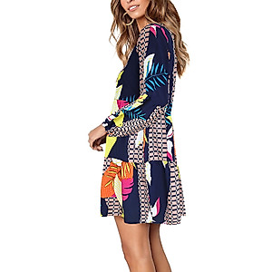 Amoretu Dresses for Women Pattern Casual V Tunic Dresses, Spring, Summer, 2025 (Printed Geometry, L)