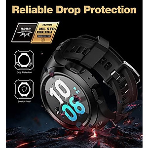Dexnor for Galaxy Watch 4,Galaxy Watch 5 Case with Band 44mm,[Built-in Adjustable Band & Screen Protector] Rugged Military Grade Shockproof Cover with Band for Samsung Watch 4/5-44mm Women Men-Black