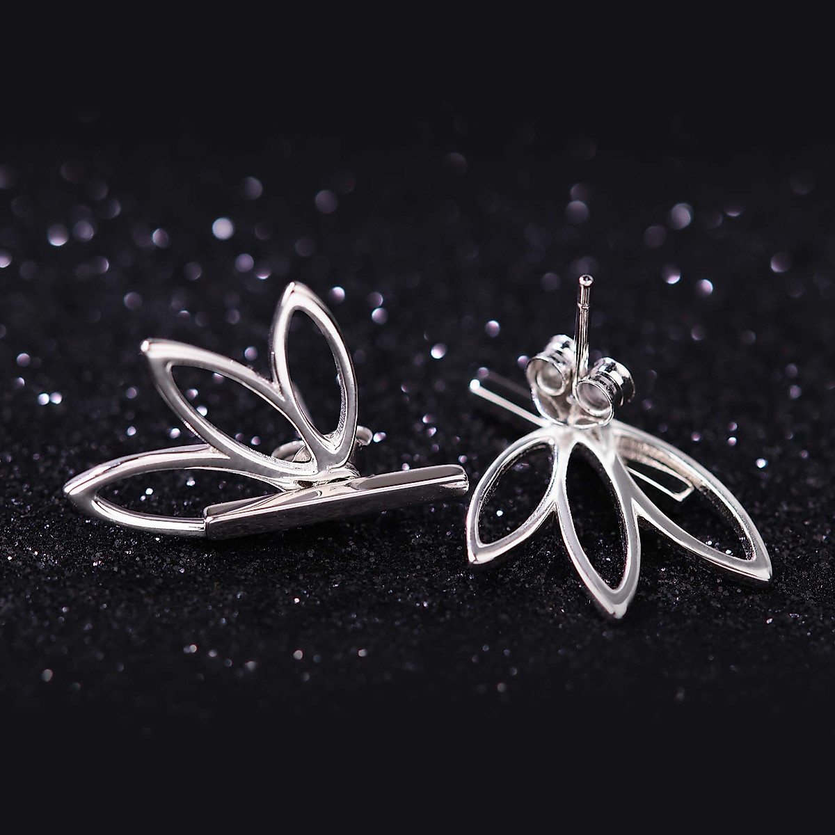 Milacolato 925 Sterling Silver Stud Earrings Set for Women 14K Gold Plated Ear Jacket Studs Lotus Flower Cubic Zirconia Stud Earrings Small Simple Chic Earrings Set