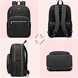 CAFELE Laptop Backpack 17.3 Inch Stylish Daypack with USB Port, Water-repellent College Bookbag,Large Bagpack for Travel/Business/Women/Quilted Black