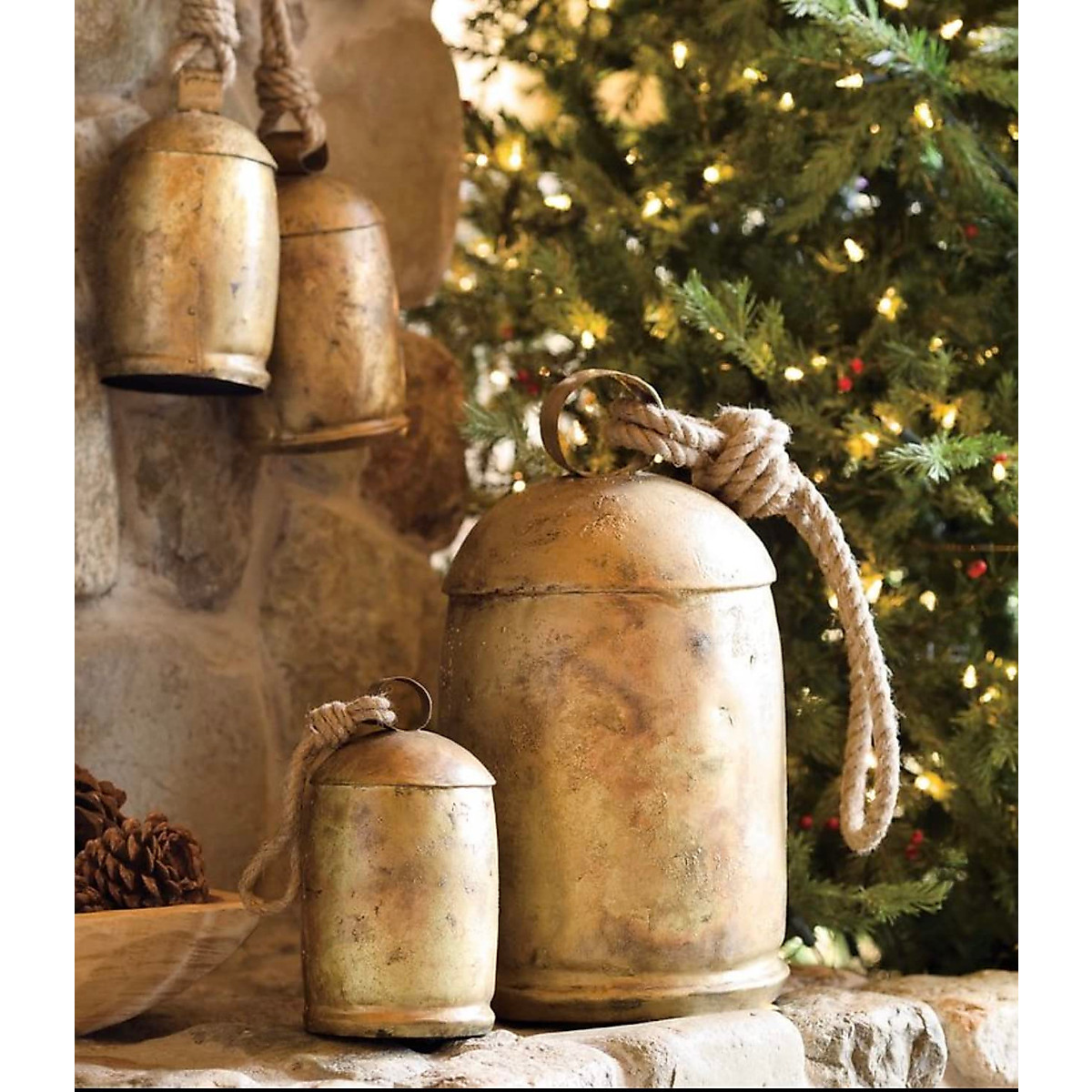 Large Rustic Cow Bell Vintage Handmade Lucky Christmas Hanging Harmony Noise Maker Bell on Jute Rope