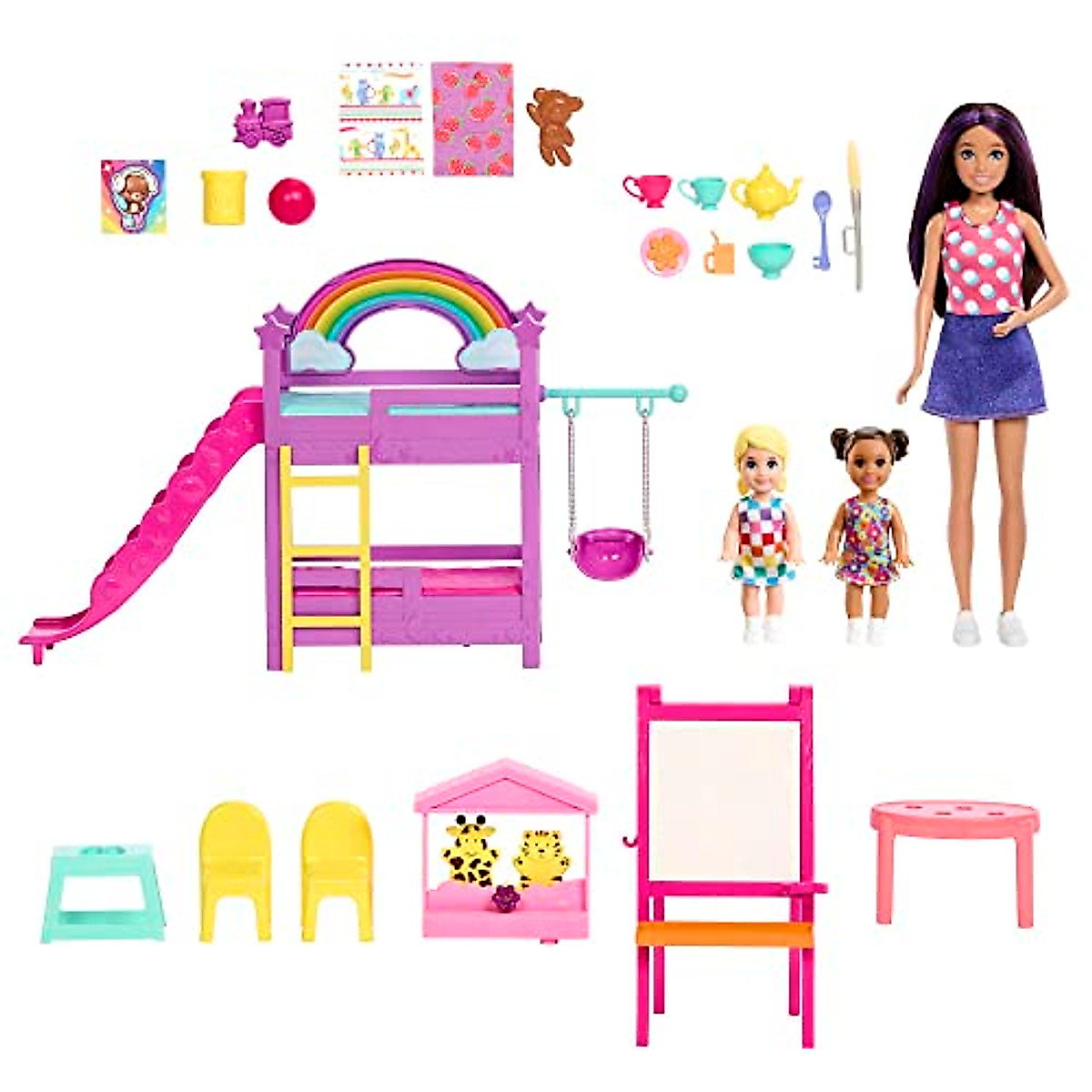Barbie Skipper First Jobs Daycare Playset, 3 Dolls, Furniture & 15+ Accessories, Includes Bunkbeds & Color-Change Easel