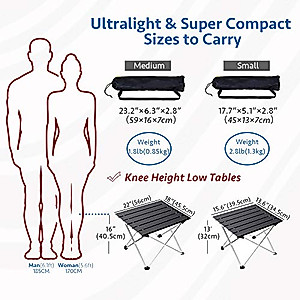 Tesouro Portable Camping Table,Folding Side Table Aluminum Top for Outdoor Cooking, Hiking, Travel, Picnic (Small, Black)