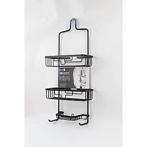 Splash Home Aluminum Kohala Bathroom Hanging Head Two Basket Organizers Plus Dish Shower Caddy, 24 x 5 x 11 Inches, Matte Black