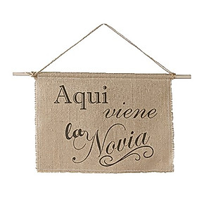Ivy Lane Design Wedding Burlap Aqui Viene la Novia Sign, 14" x 11", Brown
