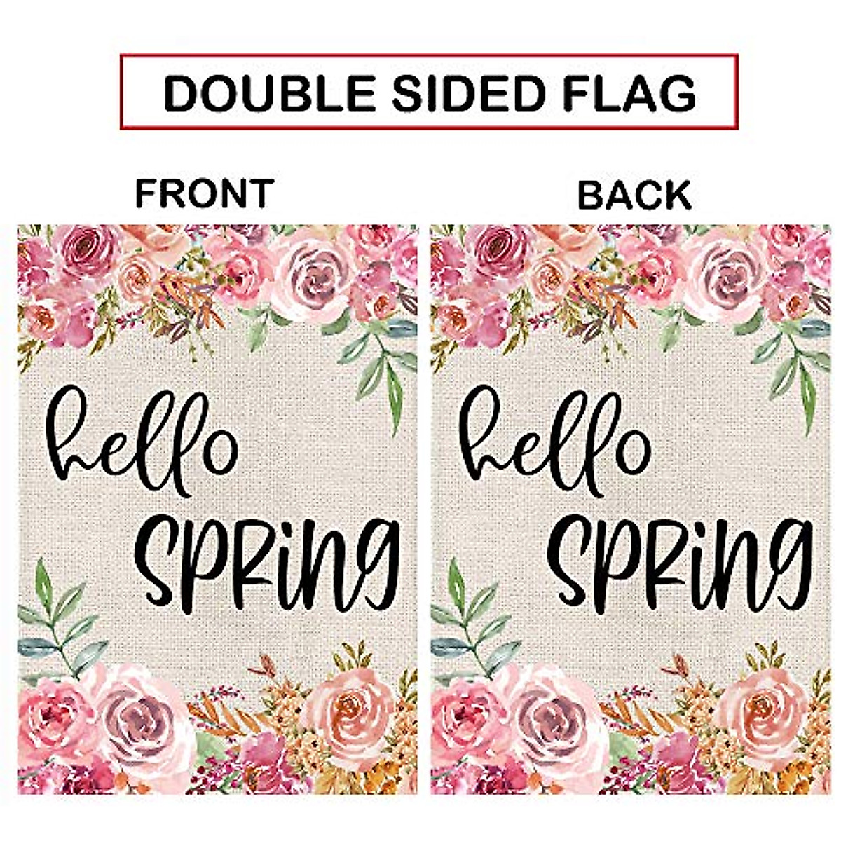 Hello Spring Garden Flag Peony Flowers Burlap Floral in The Air Flags Vertical Double Sided Farm Yard Outdoor Decoration Seasonal Home Décor 12.5 x 18 Inch