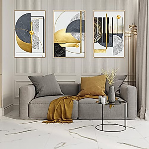MOUDAMION Black Gold Canvas Wall Art, 3Pcs Large Abstract Canvas Wall Art Gold Frame Wall Quotes Painting Luxury Nordic Art Poster for Living Room Office 24x36inch