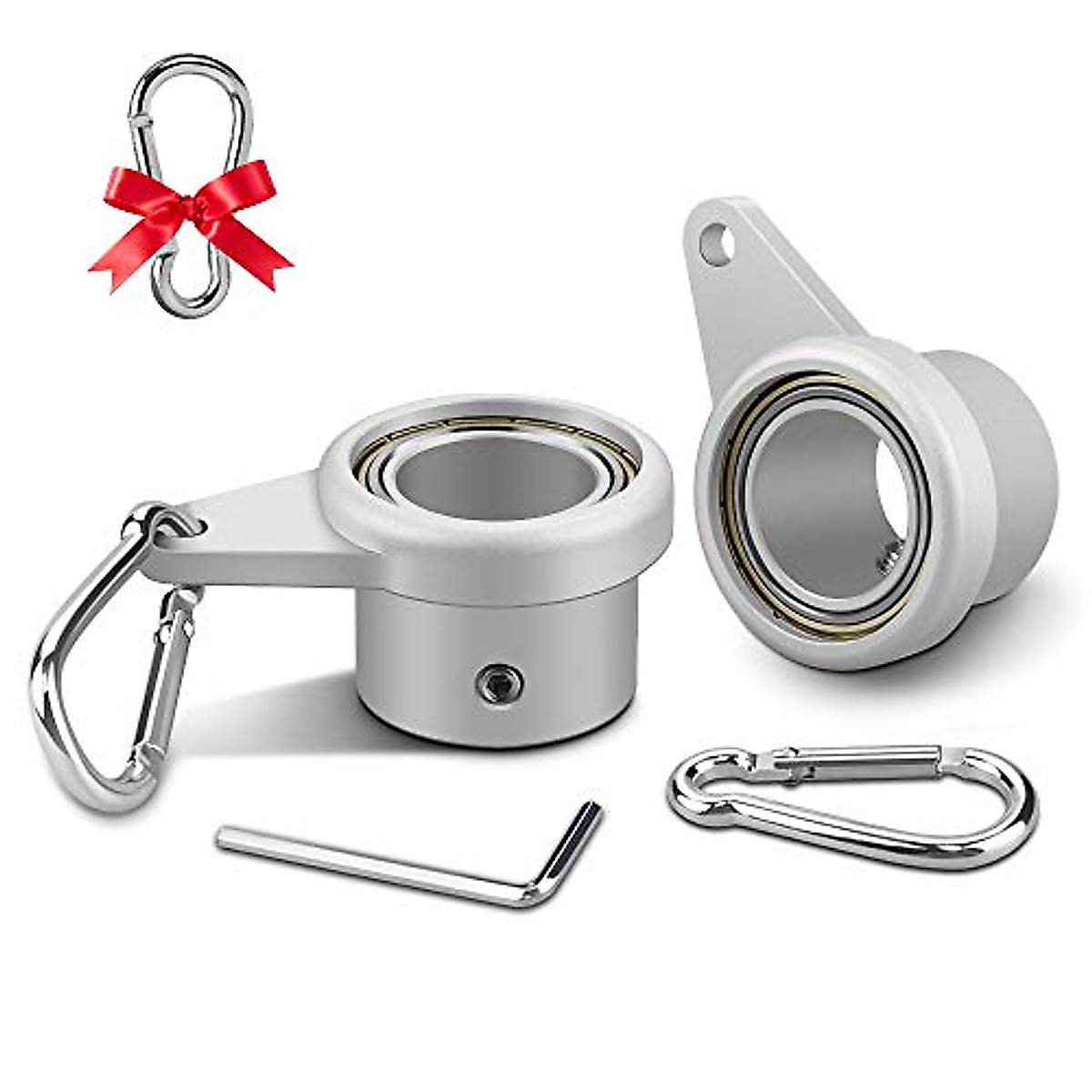 Loretoy Flagpole Ring Set with Bearings, Aluminum Alloy Flag Pole Rings, 360°Rotating Flag Mounting Ring, Spinning Flag Pole Clips Kit with Carabiner for 0.75-1.0 Inch Diameter Flagpole|Silver-2 Pack
