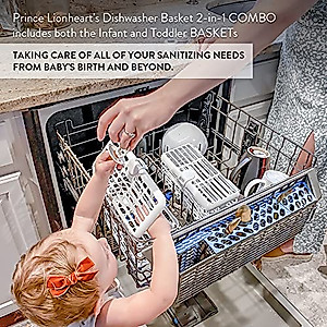 Prince Lionheart Made in USA High Capacity 2-in-1 Dishwasher Basket for Toddlers & Infants Bottle Parts & Accessories | Fits all Dishwashers | 100% Recycled Plastic