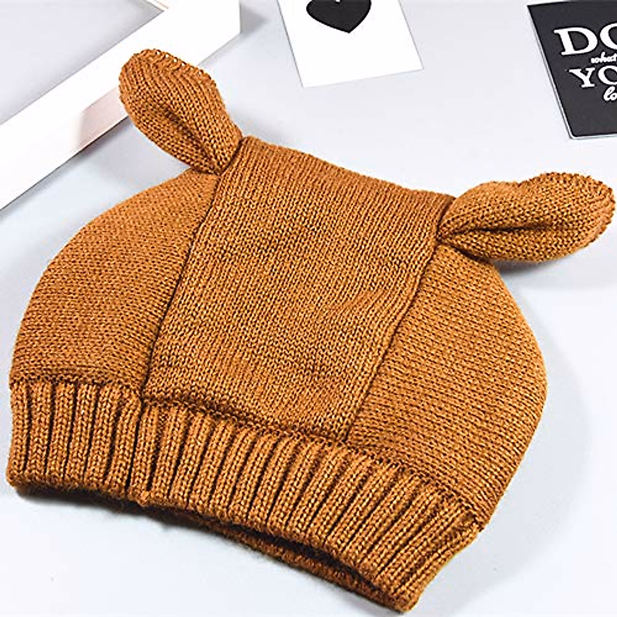 XYX Toddlers Baby Girls and Boys Fleece Lined Crochet Earflap Hats Newborn Kids Cute Beanie Cap Winter Soft Warm Knit Caps (Click A hat - Brown)