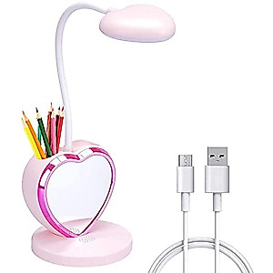 LED Desk Lamp, Cute Pink Desk Lamp with USB Charging Port/Pen Holder and Phone Stand, Touch Control Reading Lamp with 2 Color Modes,Eye-Caring Study Table Lamp for kids Girls College Dorm Bedroom