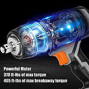 WORKSITE 20V Impact Wrench 1/2 Inch With Max 370 Ft-lbs (500N.m) Torque, Cordless Impact Gun Kit With Charger, Battery and 4 Pcs Impact Sockets For Car Tires