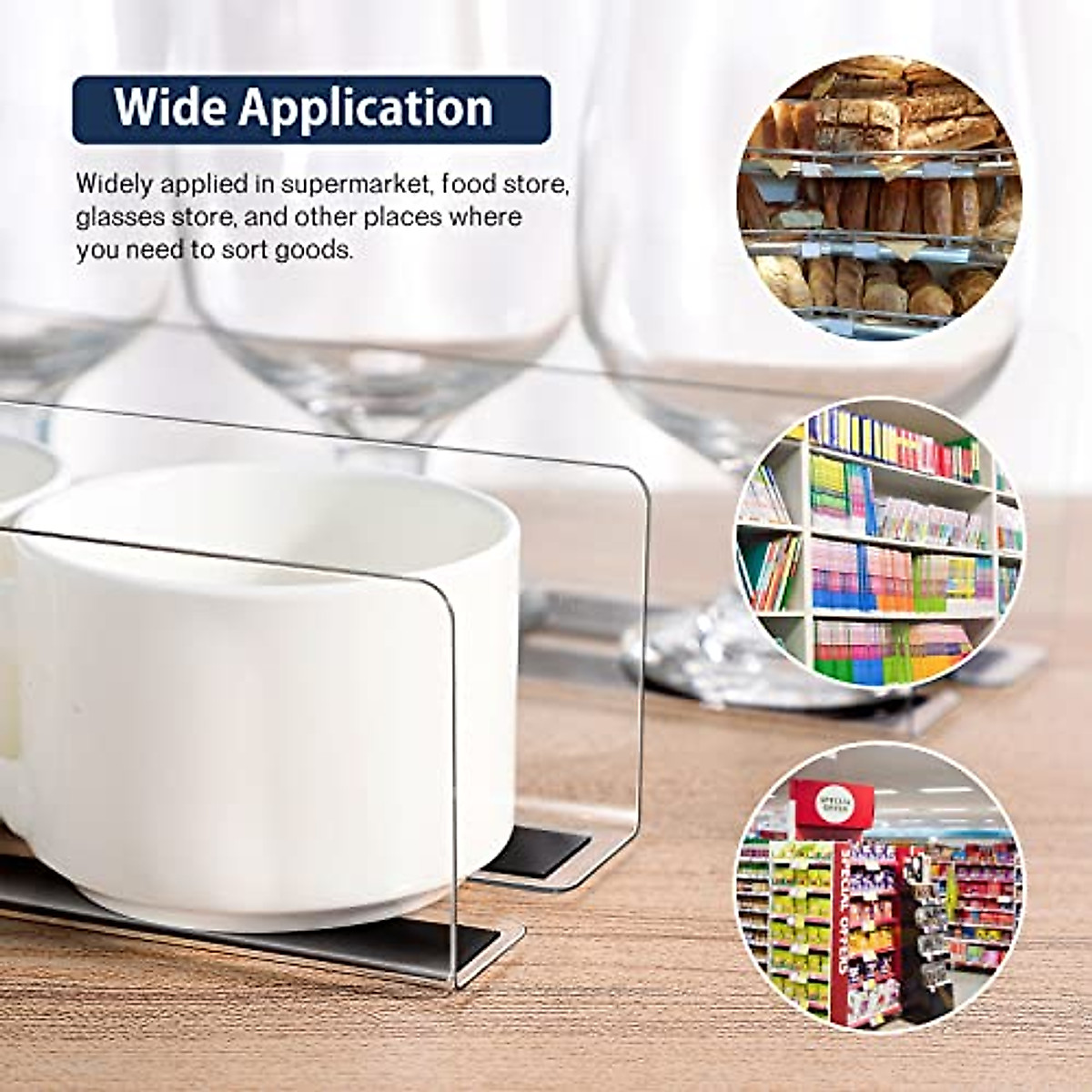 ULTECHNOVO Clear Shelf Dividers, Plastic Shelf Divider- 5PCS Shelf Separator with Magnetic Side- Firmly Standing Clear Shelf Clapboard for Cabinets Shelf Store Goods