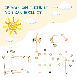 WODI Wooden Building Blocks，60 PCS Tiny Educational Natural Wood Stem Toys, DIY Wooden Blocks Splicing, Montessori Building Blocks Building Blocks for Kids Ages 4-8 to Create Various Shapes