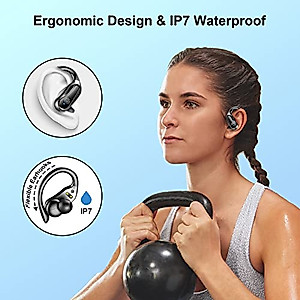Wireless Earbud Rulefiss Bluetooth 5.3 Headphones with Dual LED Digital Display 42Hrs Playtime, IP7 Super Waterproof Running Headphones with Earhooks Stereo Sound Wireless Earphones with Mic[2022 New]