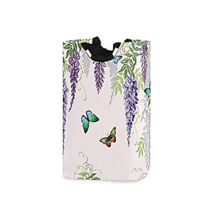 OTVEE Tropical Purple Flowers Butterfly Kids Laundry Basket Folding Laundry Hamper Organizer for Clothes Toy Book Storage