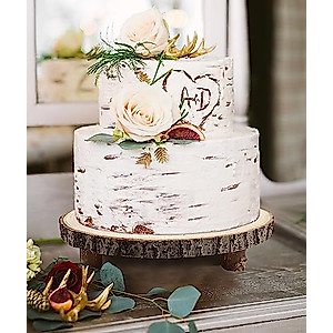 POMINEL Wood Cake Stand with Cake Cutting Set Wooden Cake Stands Rustic Wedding Cake Stand Wood Slice Cake Stand for Dessert Table, Plant Display for Family Gartering, Wedding Receptions